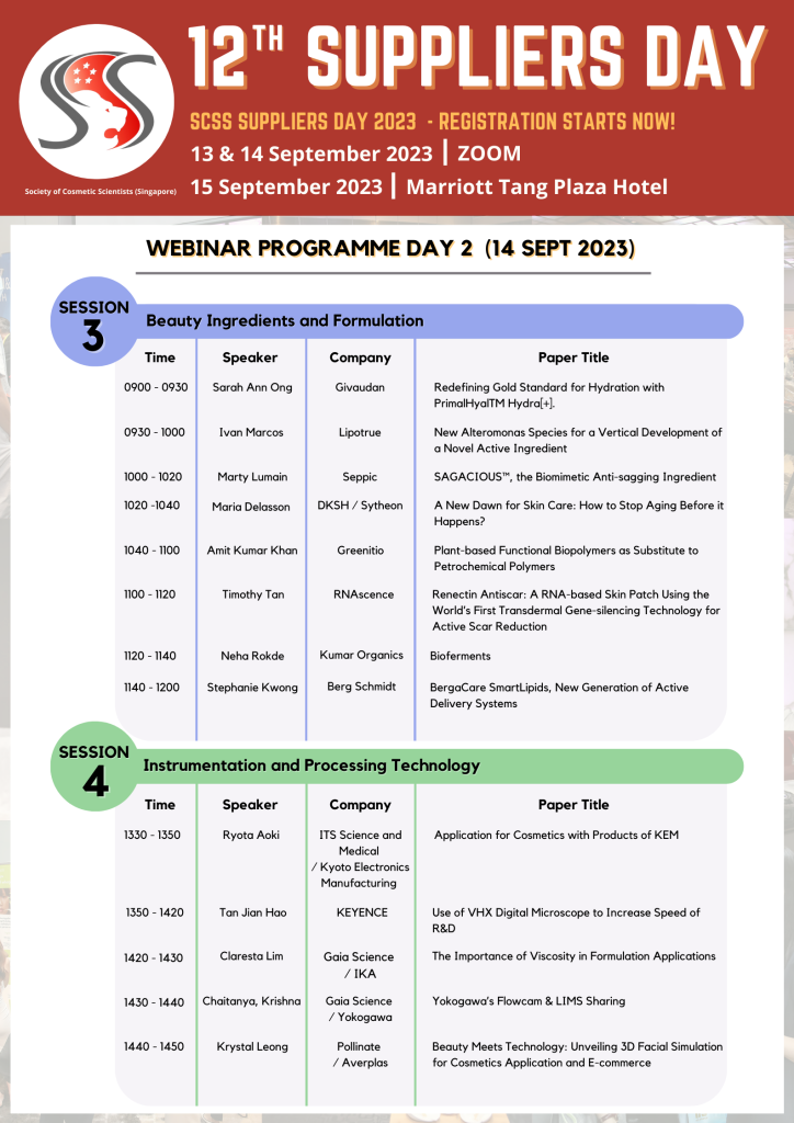 12th Suppliers Day – Society Cosmetic Scientists Singapore
