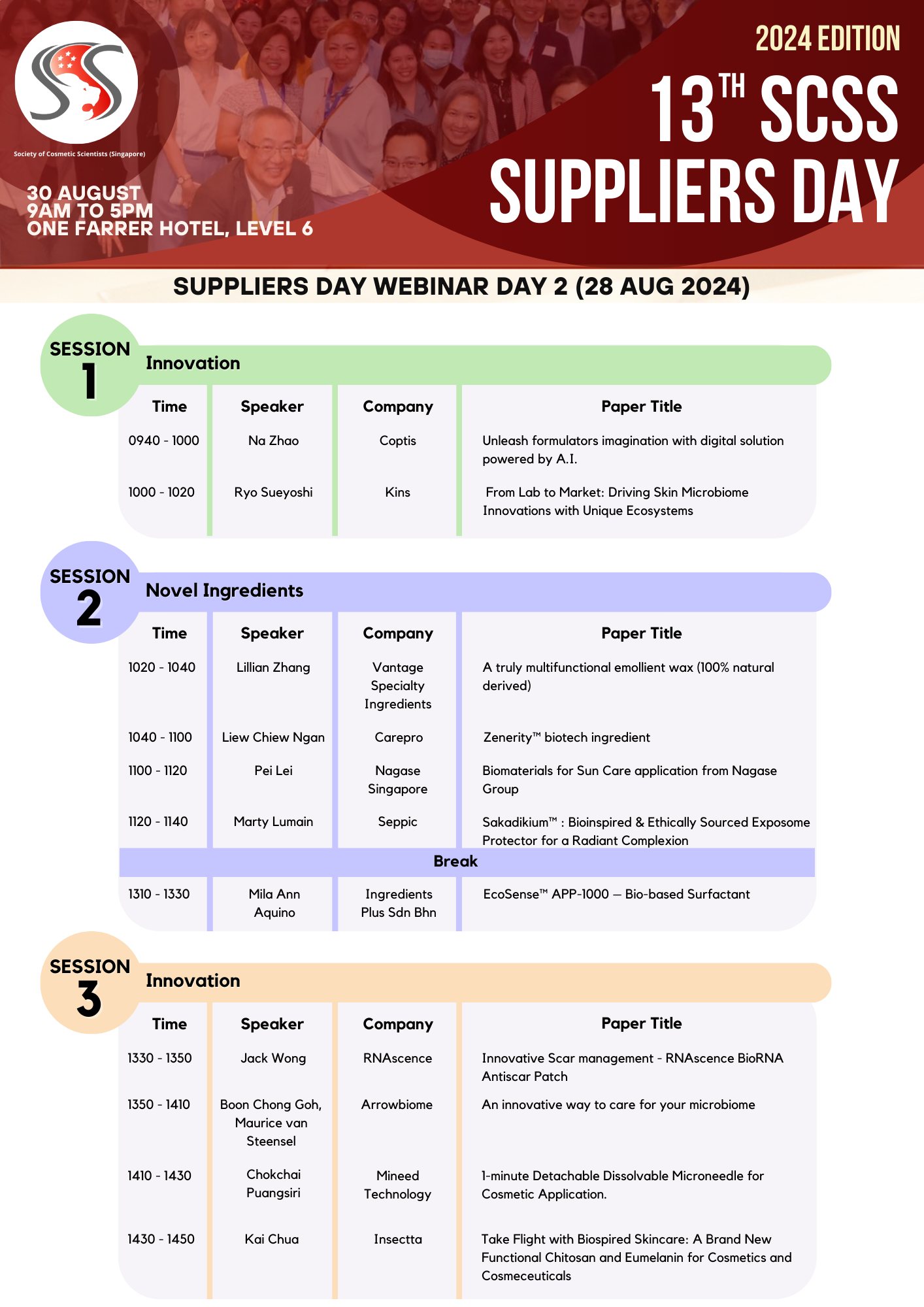 13th Suppliers Day – Society Cosmetic Scientists Singapore